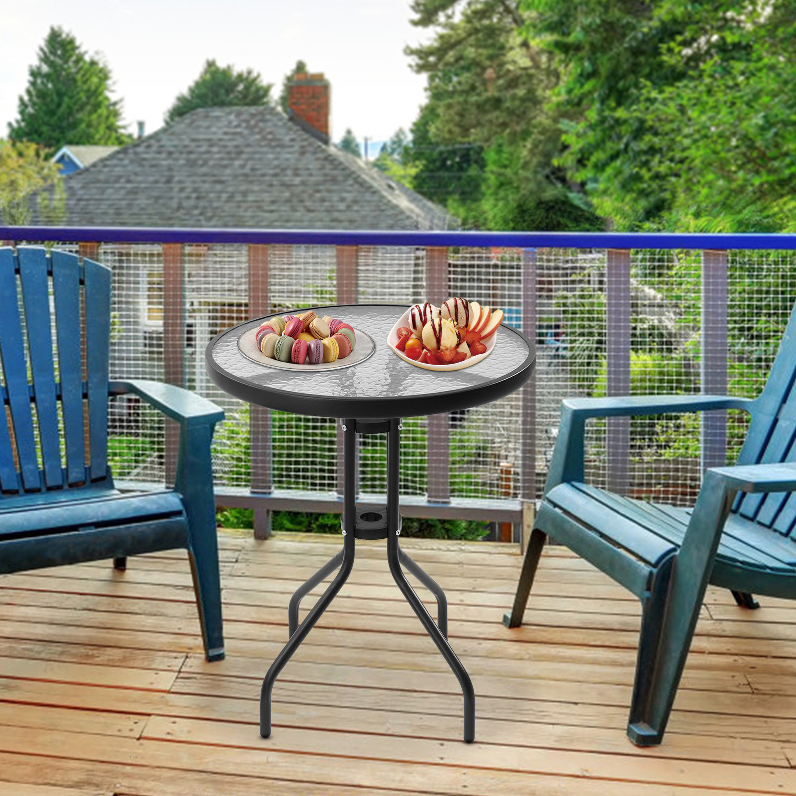 Winston Porter 24" Round Iron Patio Tables With Tempered Glass Top | Wayfair